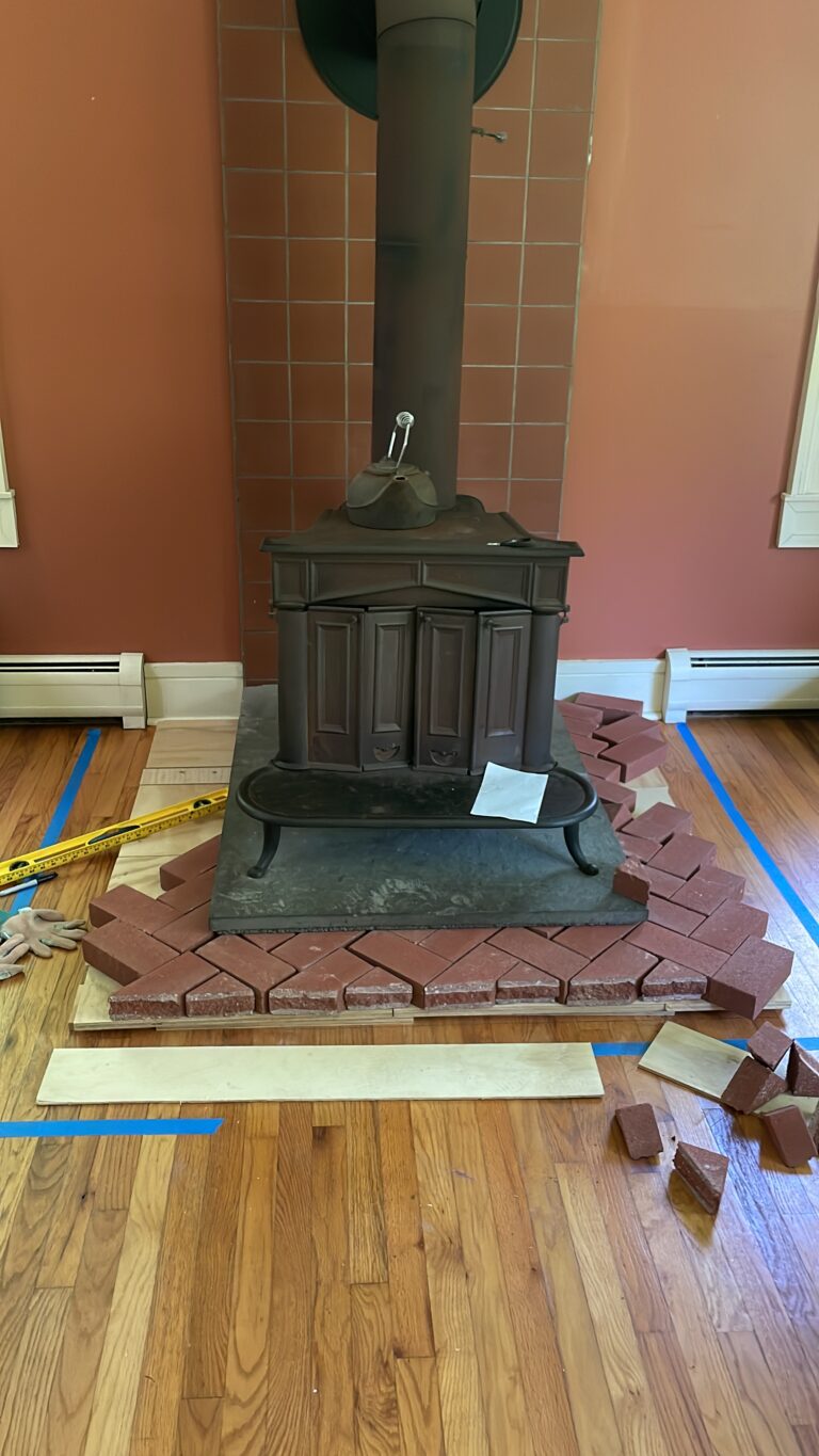 How to build a brick hearth for a wood stove - If Only April
